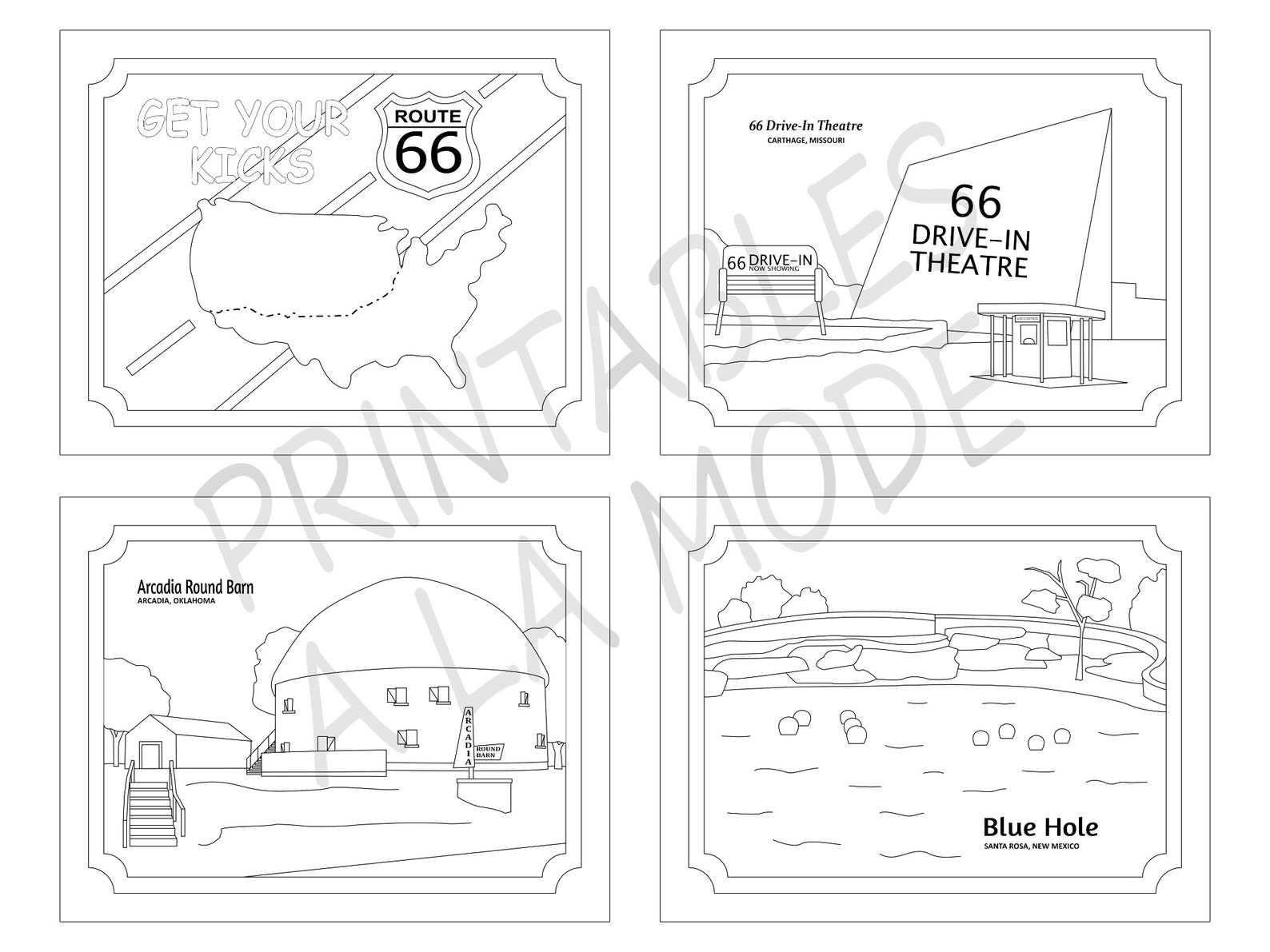 Route 66 Printable Coloring Book | 27 Coloring Pages | Instant Download ...
