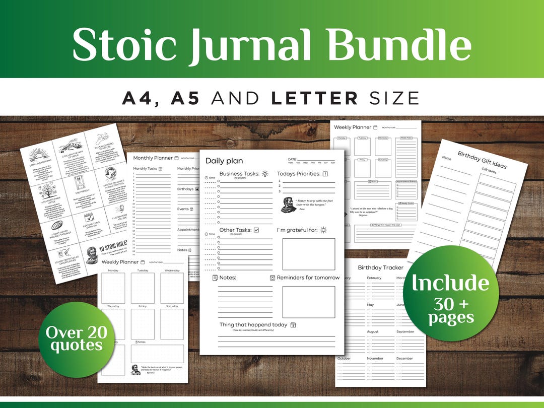 Printable Stoic Journal Kit | Minimalist Planner Pages | Multiple Sizes ...