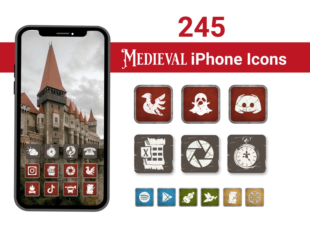 Medieval Handmade iPhone Ios 16 App Icons, Social Media Icons, IOS Icons, Medieval Custom Icons ...