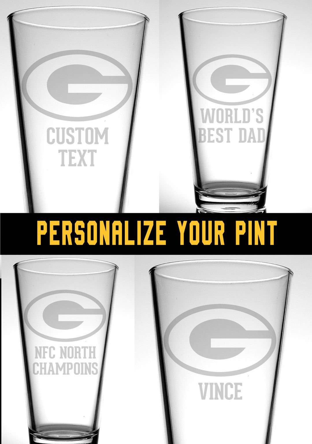 Green Bay Packers Pint Glass-packers Custom Pint-personalized Sports ...