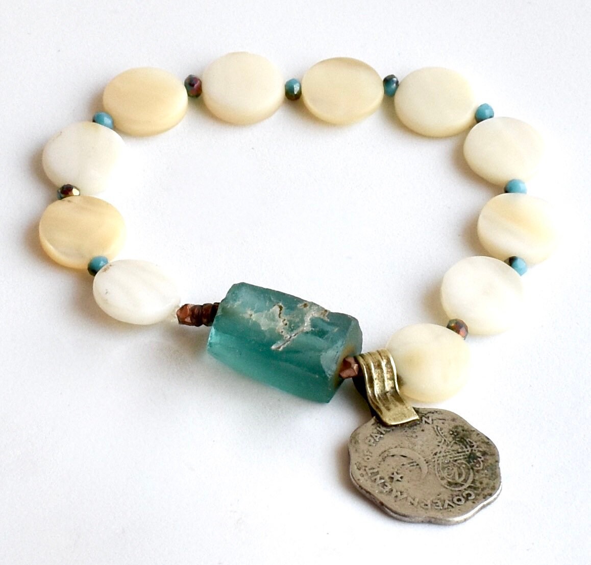 Roman Glass Bracelet With Vintage Coin Charm Sundance - Etsy