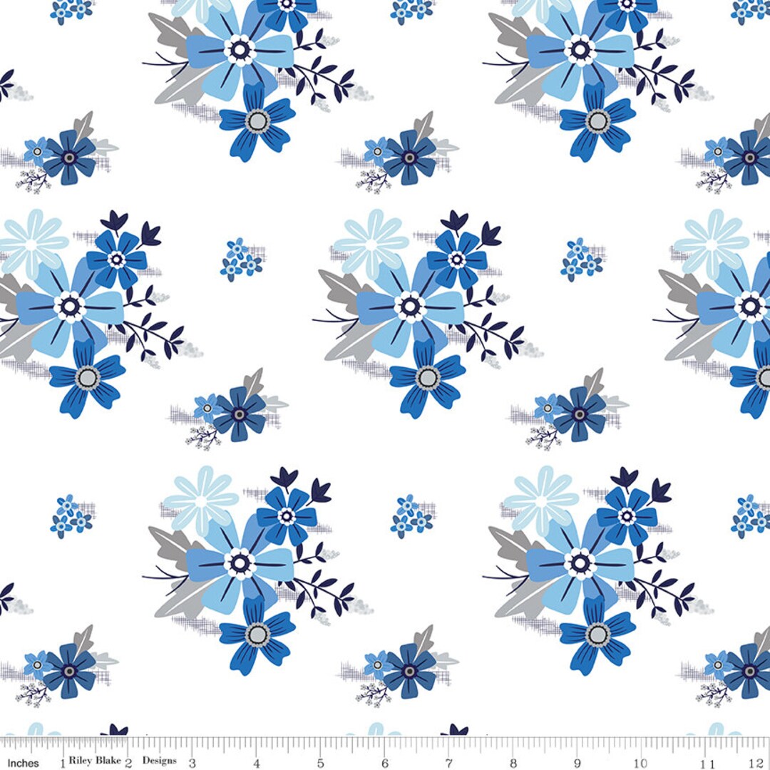 Blue Stitch Main White Fabric by the 1/2 Yard Christopher - Etsy