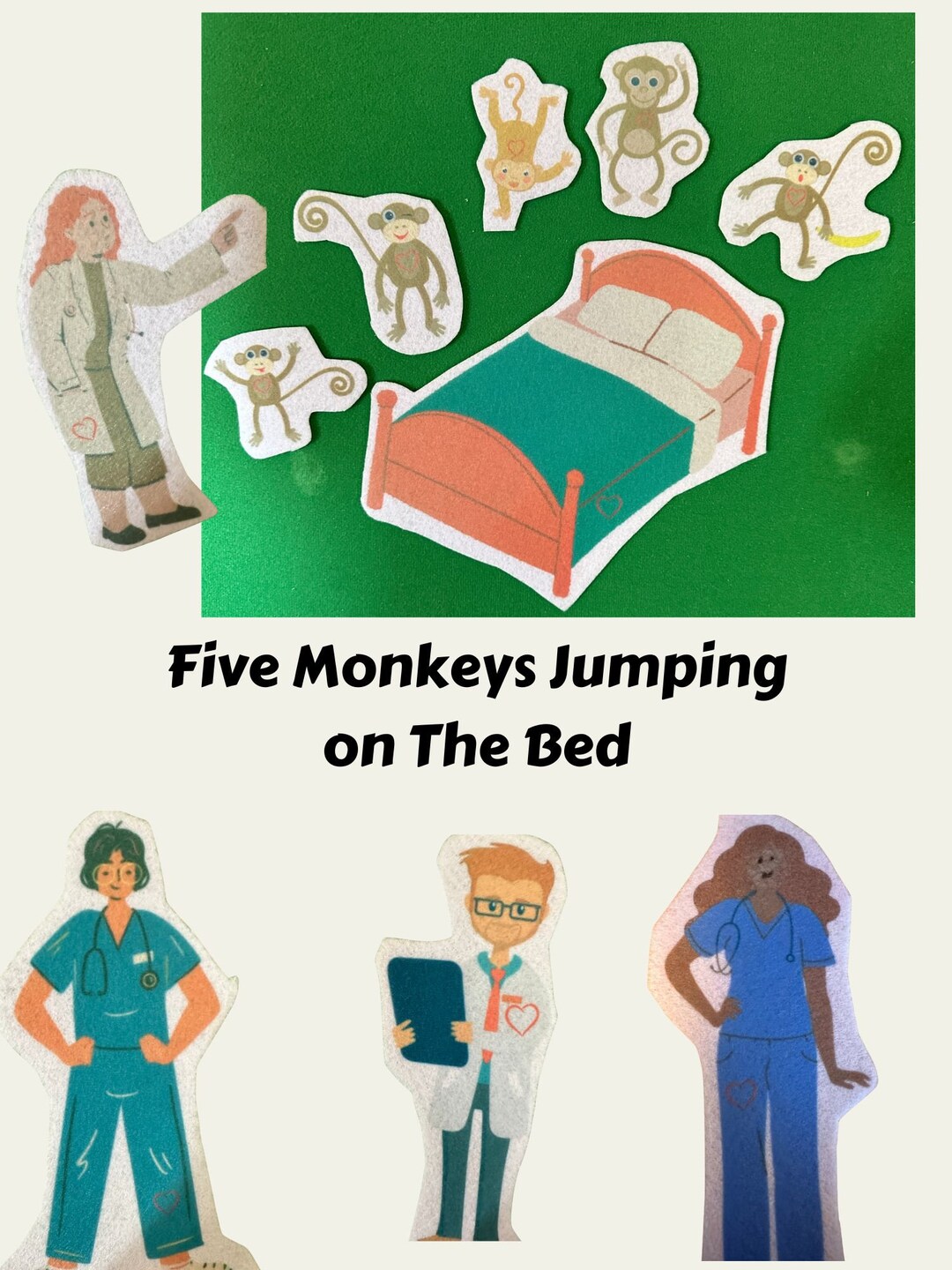 Five Monkeys Jumping on the Bed - Flannel Board Story - Etsy