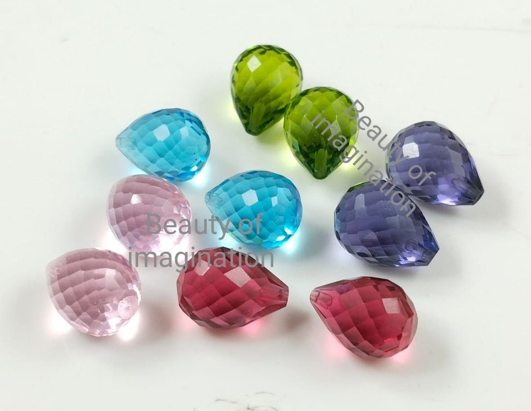 7x10mm to 13x18mm Half Top Drilled 1pair of Drop Briolette Cut Faceted ...