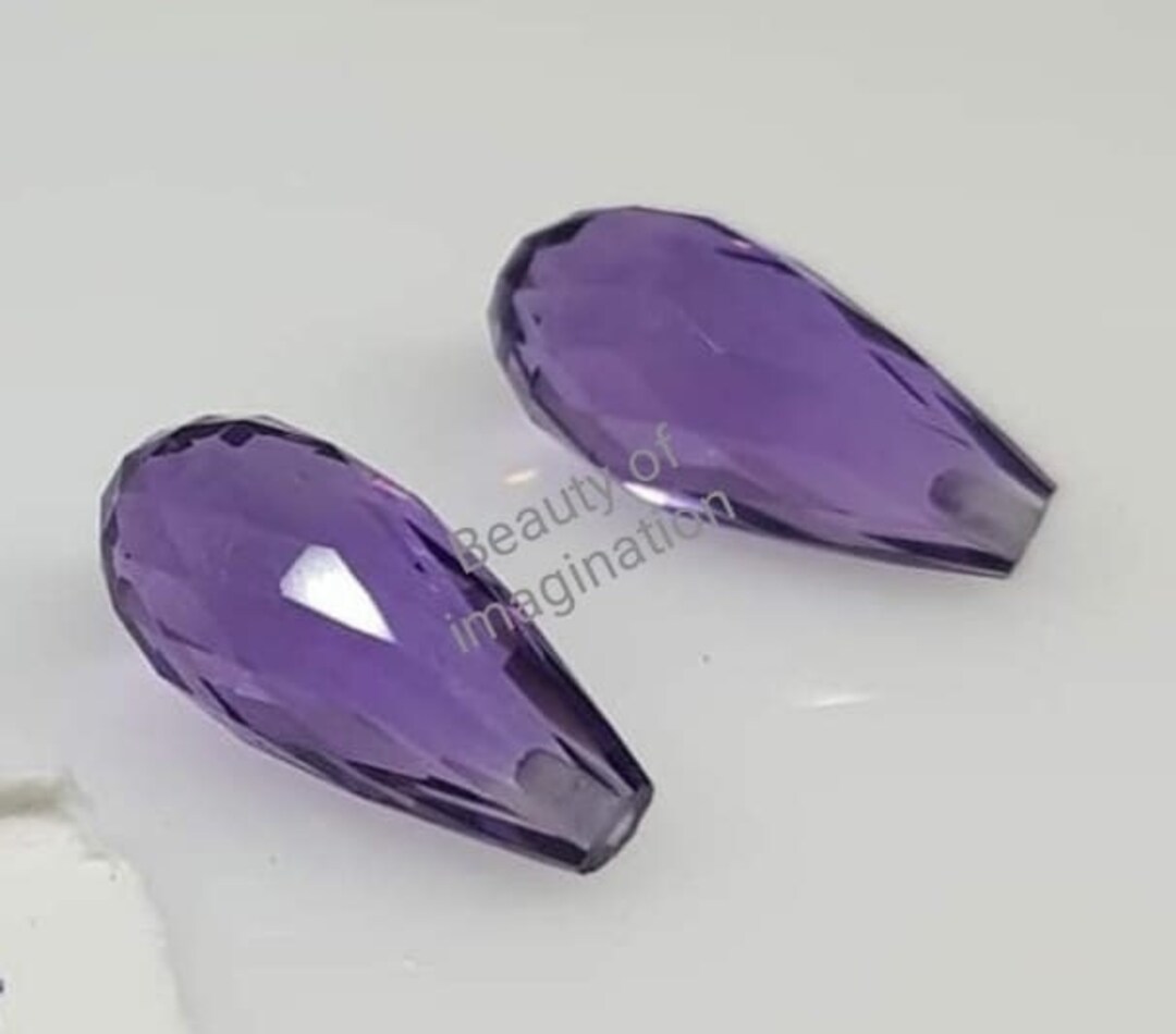 22x8mm Half Top Drilled 1pair of Amethyst Briolette Cut Faceted Drop ...