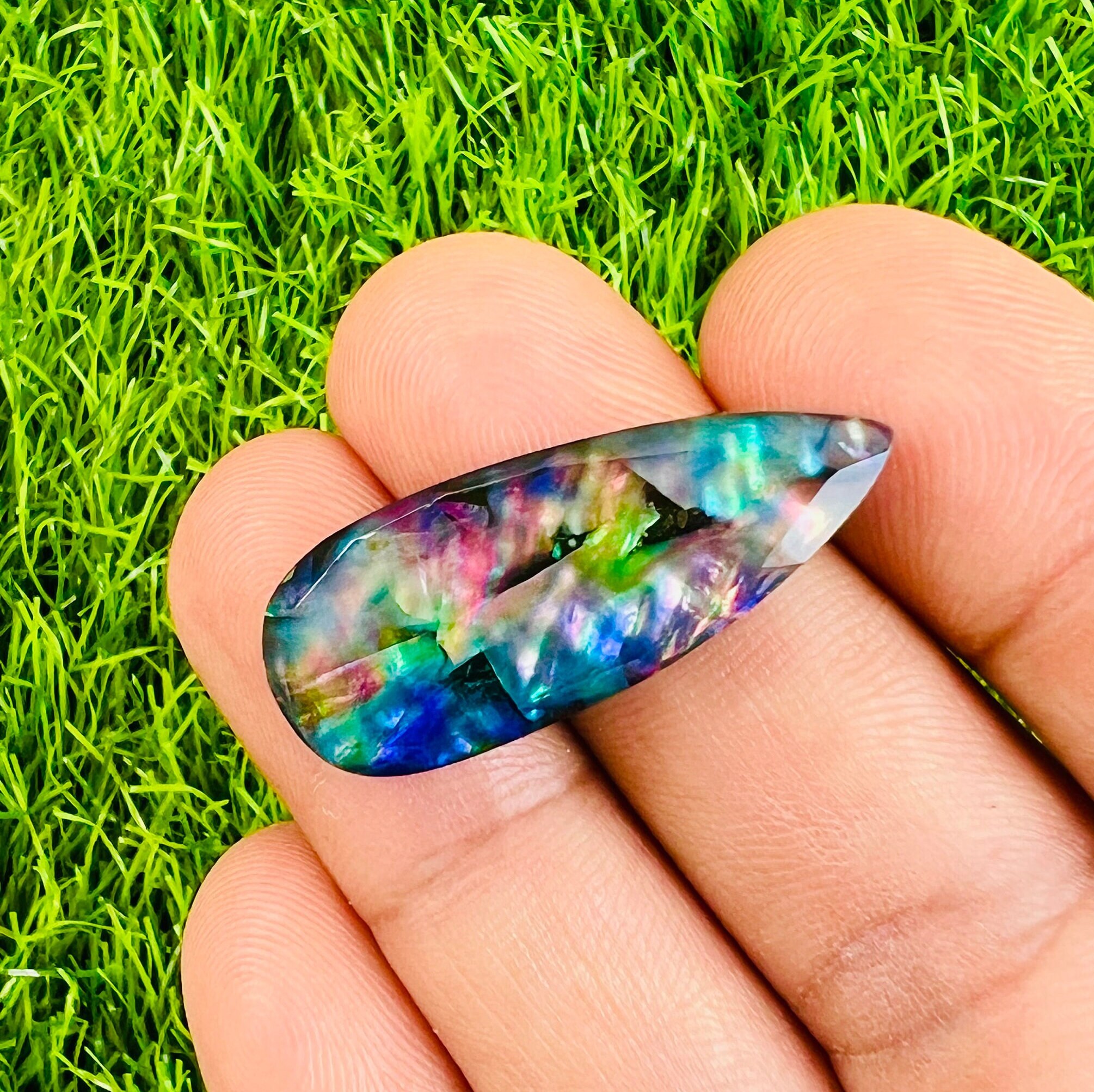 Multi Abalone Shell Quartz Pear Shape Flat Back Gemstone for Jewelry ...