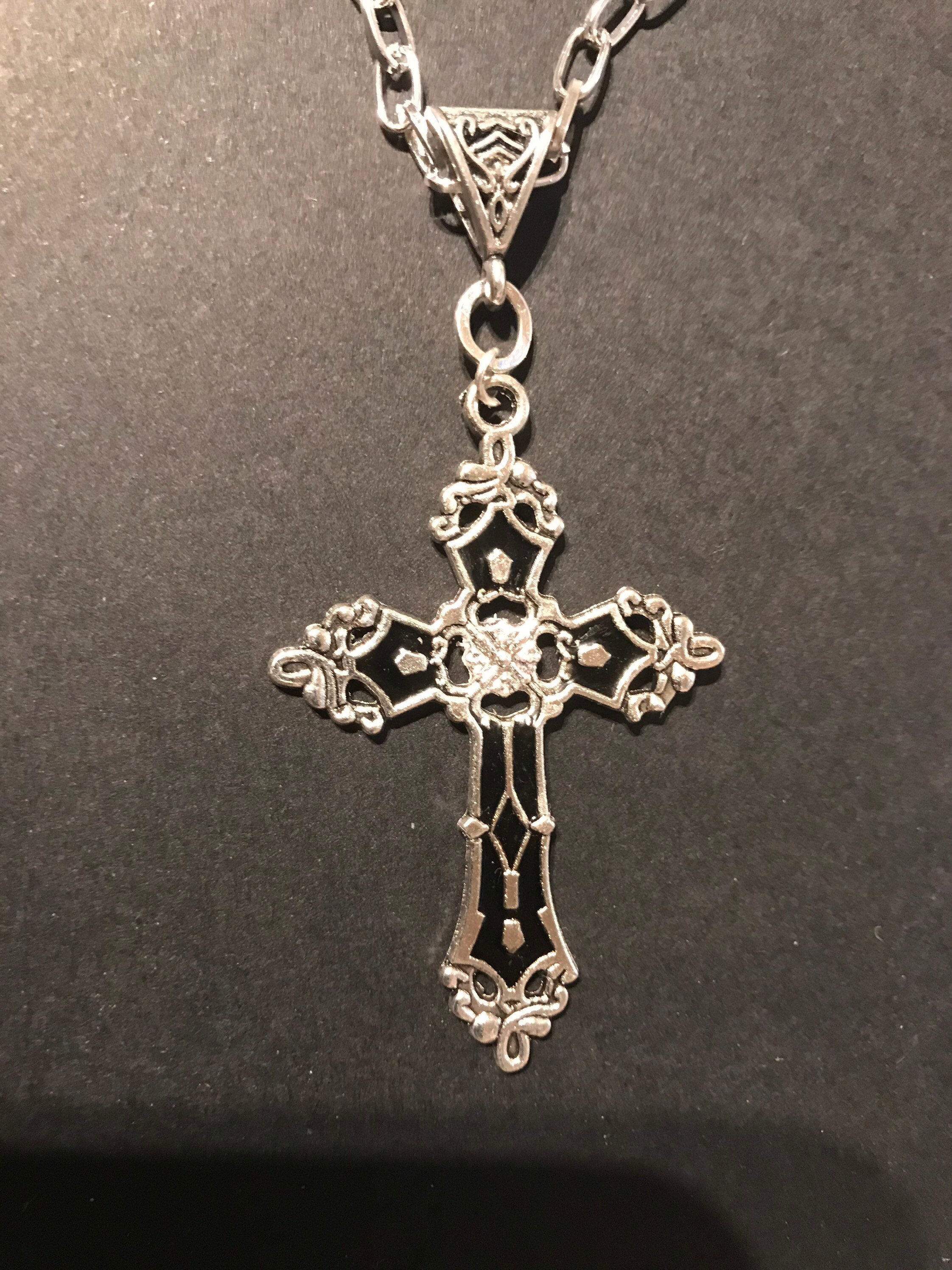 Large Cross on a Chunky Chain Gothic Tibetan Silver With Black Enamel ...