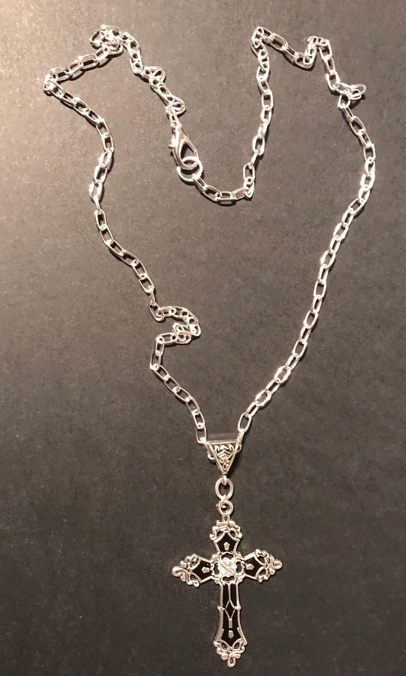 Large Cross on a Chunky Chain Gothic Tibetan Silver With Black Enamel ...