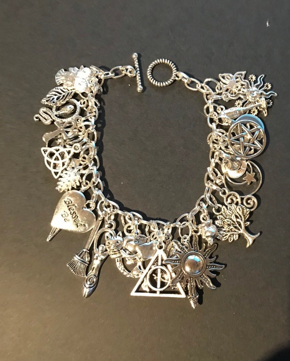 Wiccan Bracelet Pagan Charm Jewellery Pentagram Sun Moon 31 | Etsy