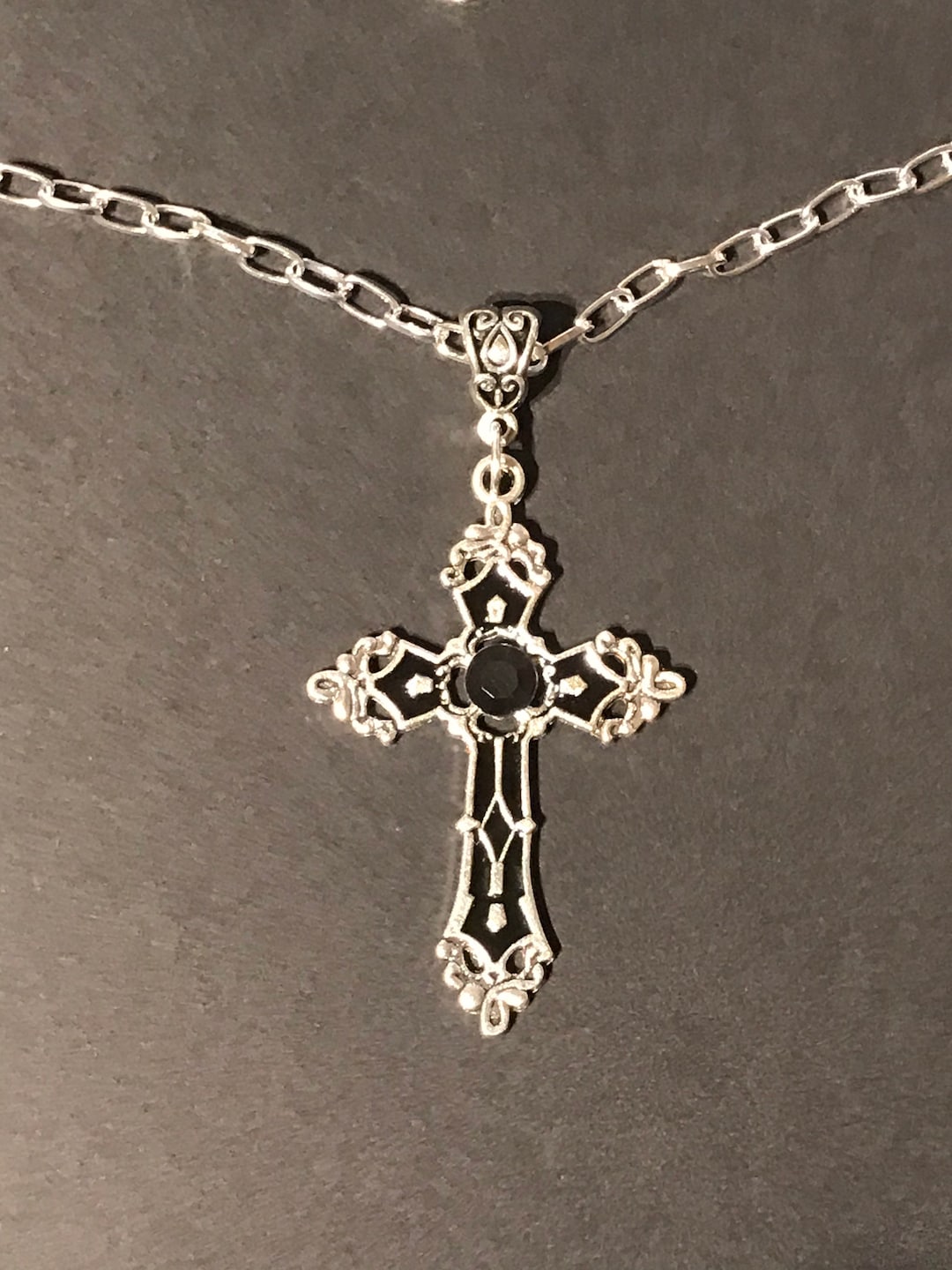 Large Cross on 24in Chunky Chain Gothic With Black Enamel Inlay - Etsy