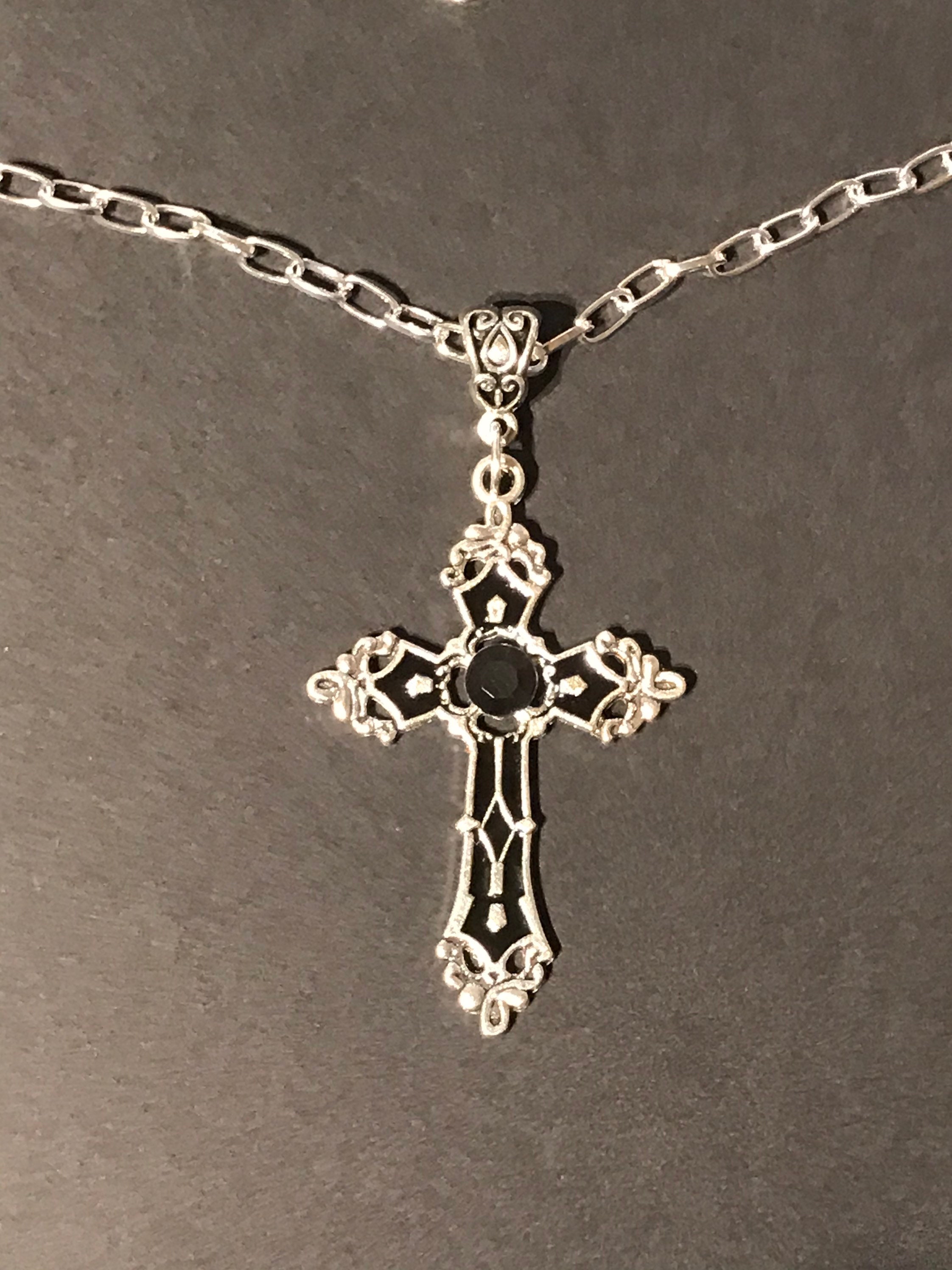 Large Cross on 24in Chunky Chain Gothic With Black Enamel | Etsy