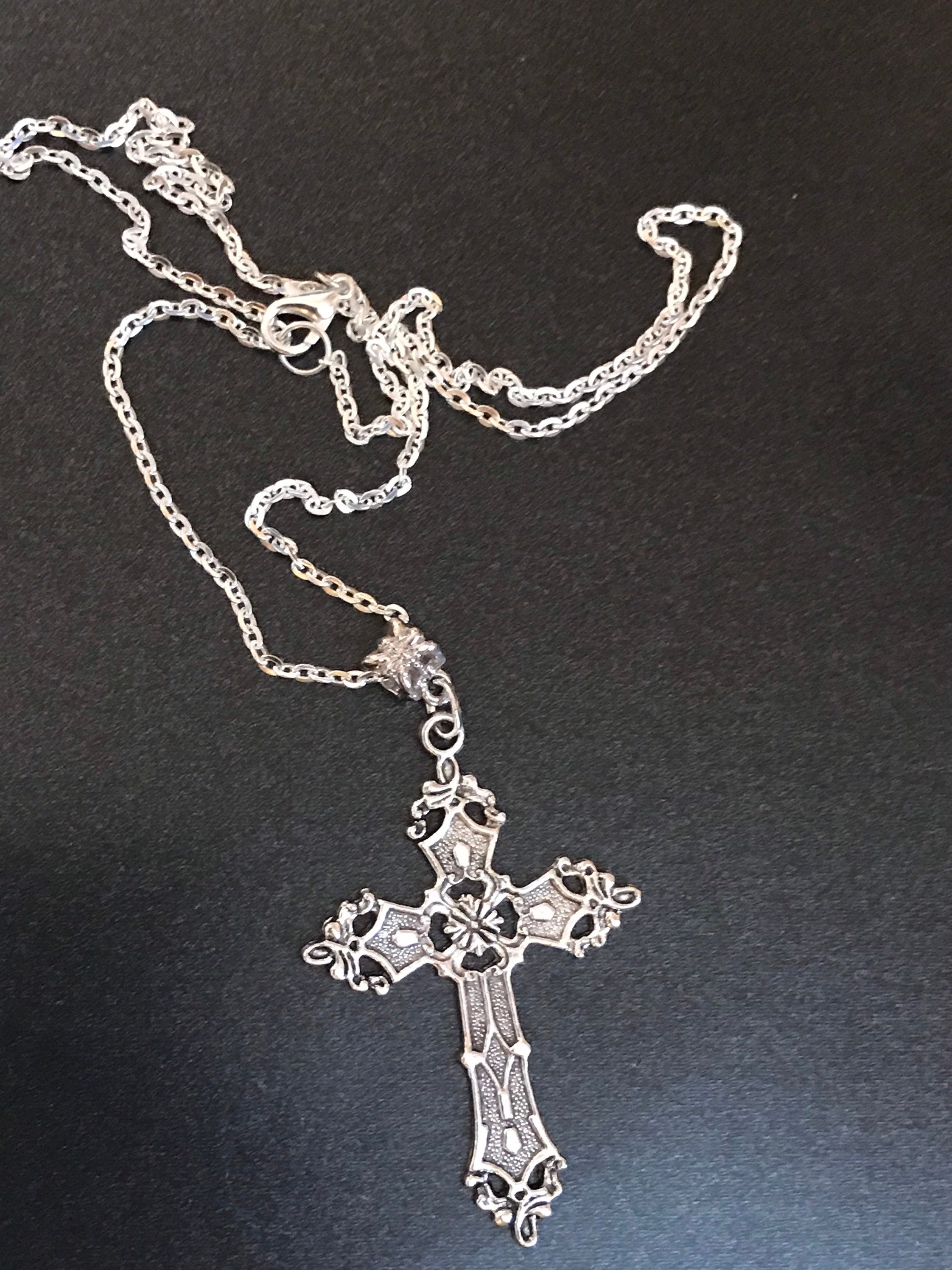 Large Cross on a Silver Plated Chain Gothic Tibetan Silver - Etsy
