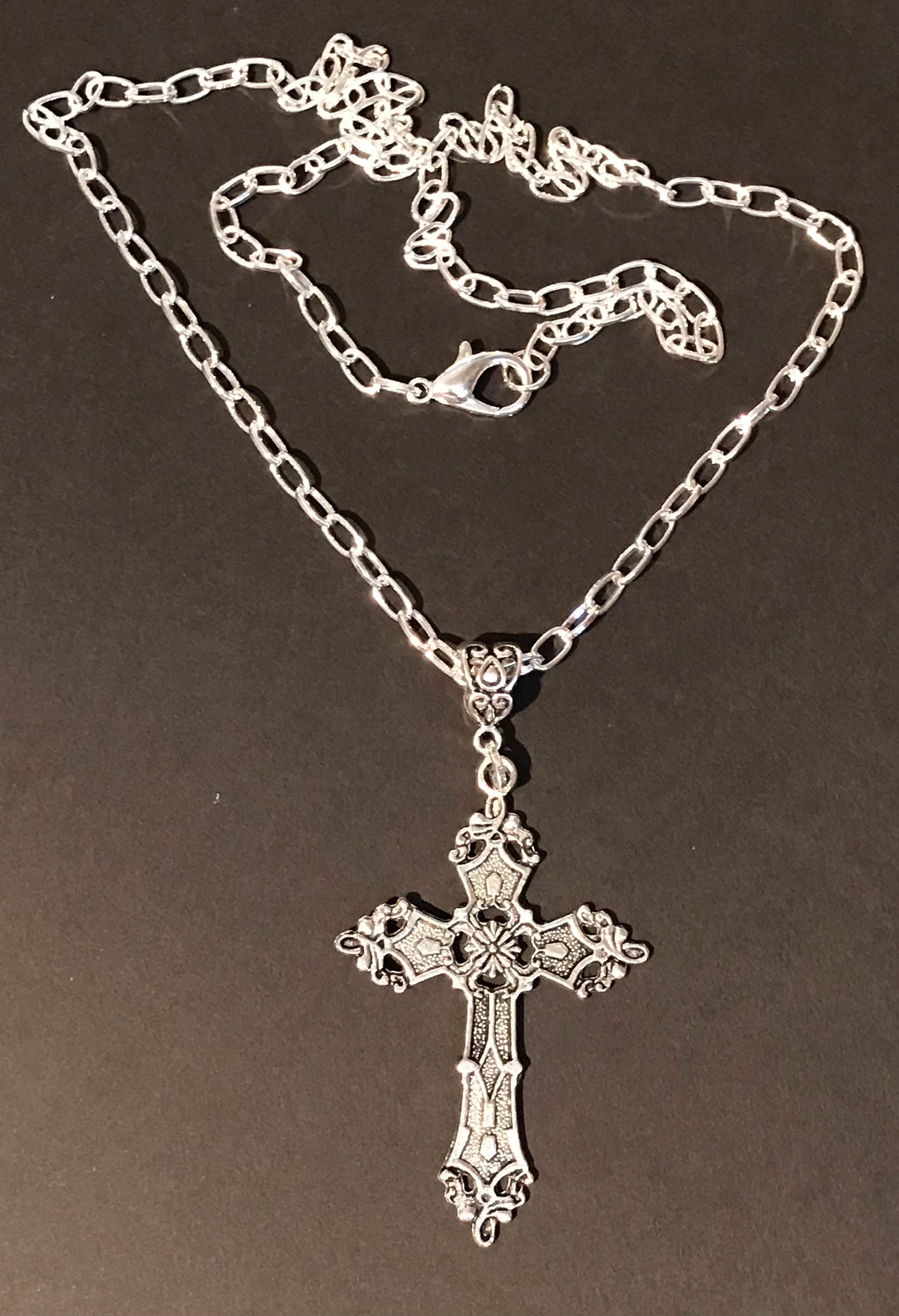 Large Cross on a Silver Plated Chain Gothic Tibetan Silver - Etsy