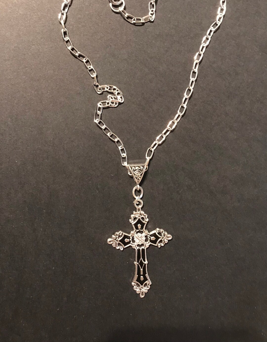 Large Cross on a Chunky Chain Gothic Tibetan Silver With Black Enamel ...