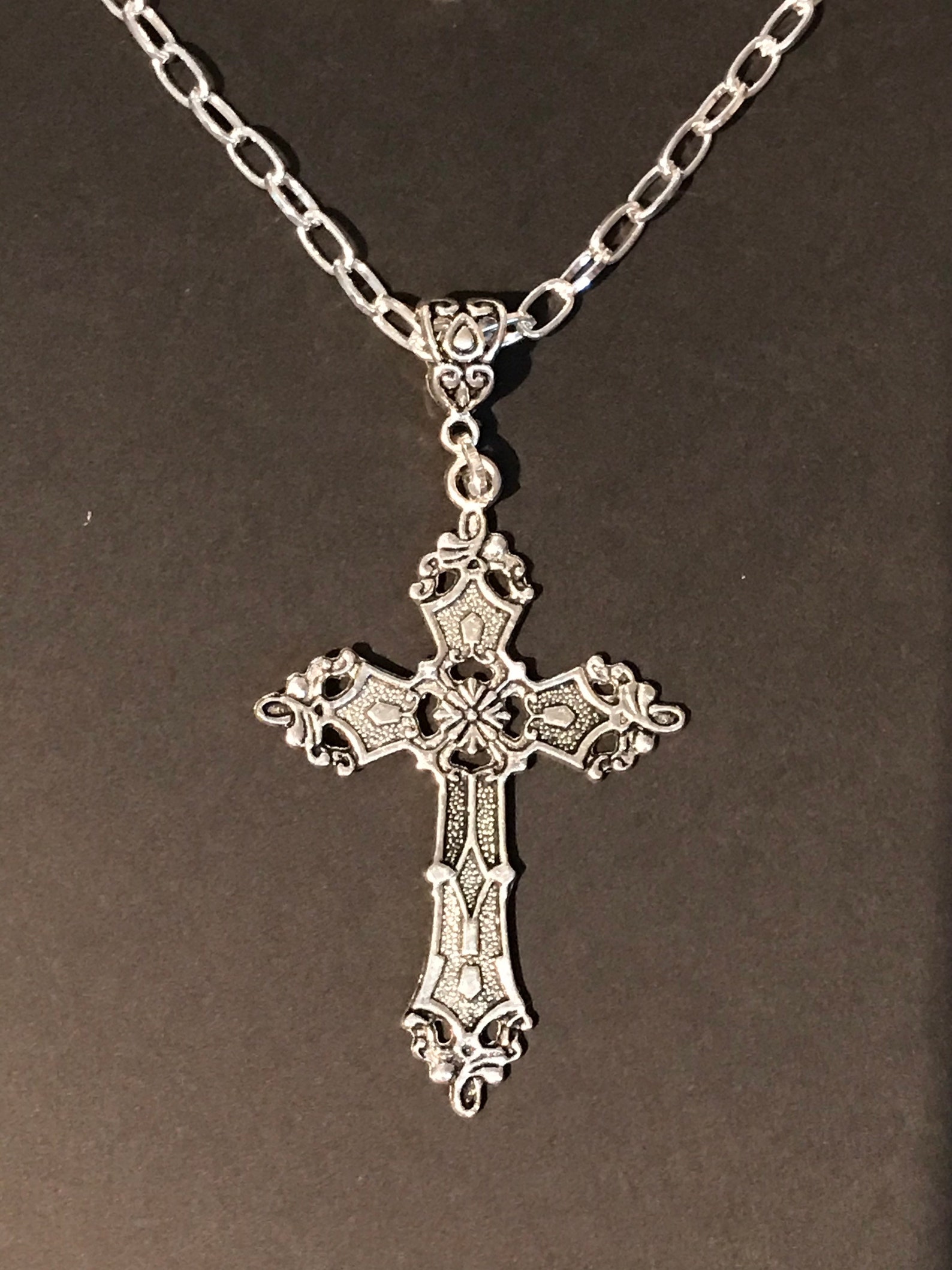 Large Cross on a Silver Plated Chain Gothic Tibetan Silver - Etsy