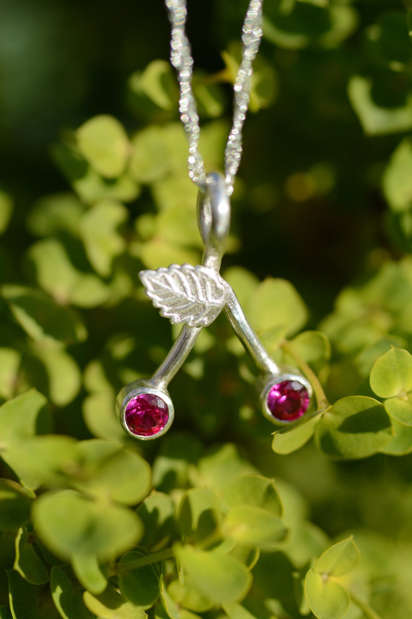 Cute Sterling Silver Cherries Pendant With Lab Rubies - Etsy UK