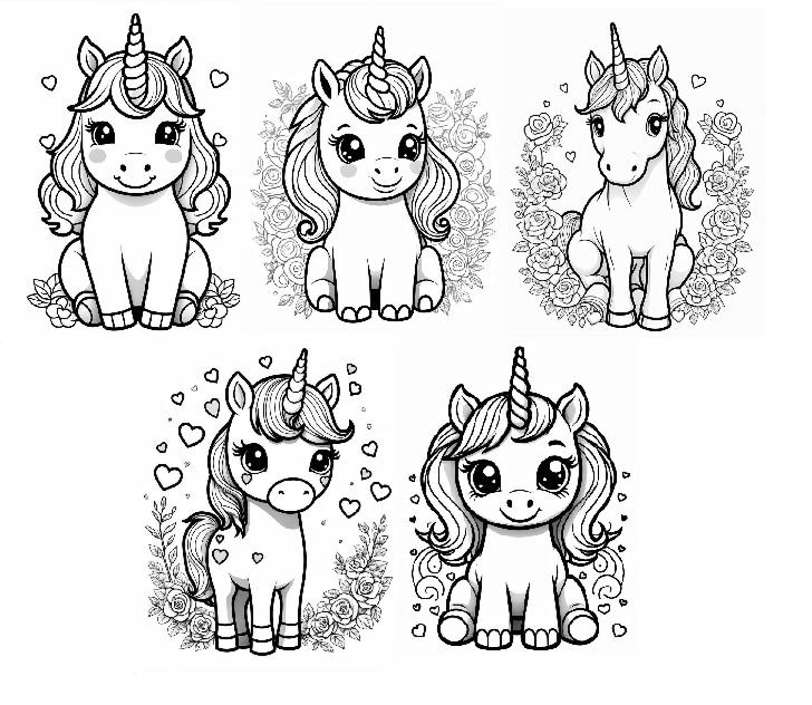 5 Unicorn Coloring Pages, Coloring Book Pages, Fantasy Printable for ...