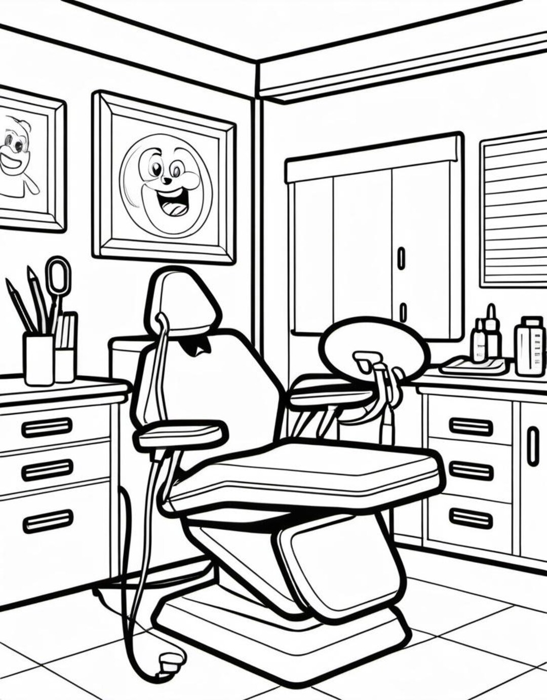 Dentist Office Coloring Page, Dentist Coloring Page, Printable Digital ...