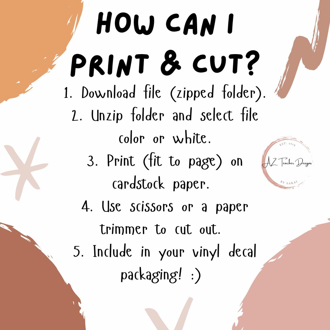 PRINTABLE Vinyl Decal Instructions Decal Directions Decal Packaging ...