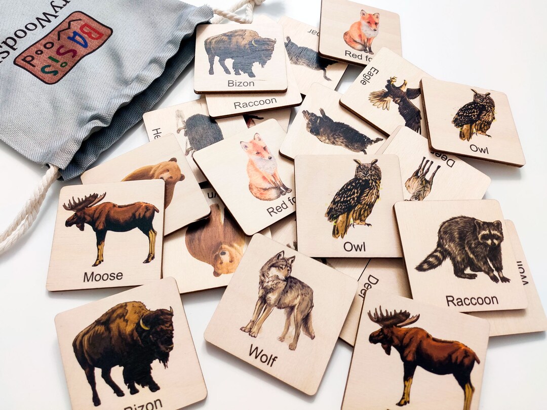 Wooden Memory Game Forest Animals Matching Cards Wood - Etsy