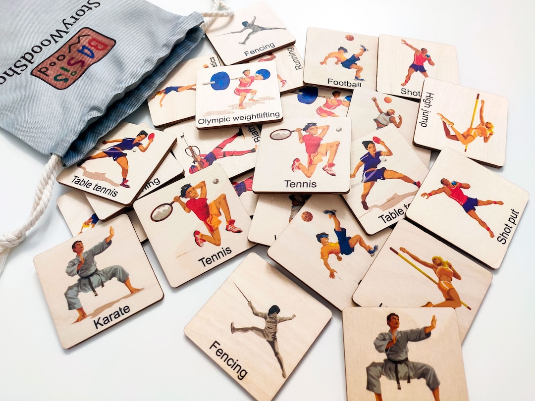 Wooden Memory Game Sports Matching Cards Wood Montessori Toys Learning ...