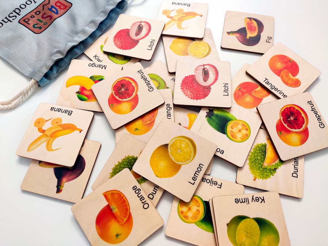 Wooden Memory Game Fruits Matching Cards Wood Montessori - Etsy