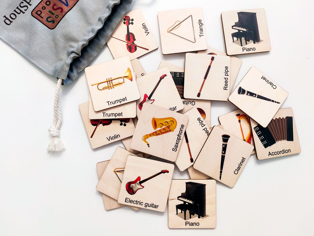 Wooden Memory Game Music Instruments Matching Cards Wood Montessori ...