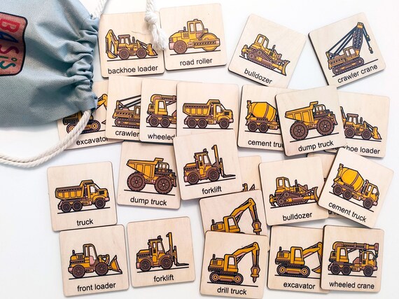 Wooden Memory Game Construction Truck Matching Cards Wood - Etsy