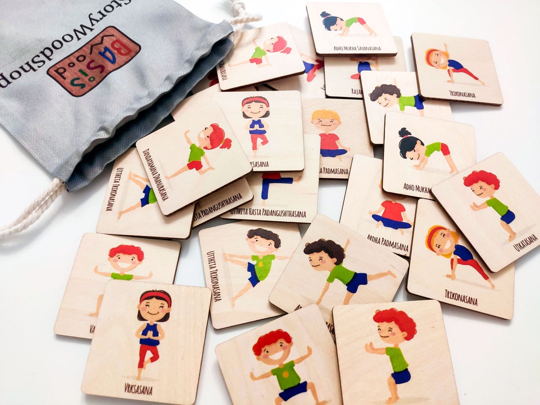 Wooden Memory Game Yoga Matching Cards Wood Montessori - Etsy