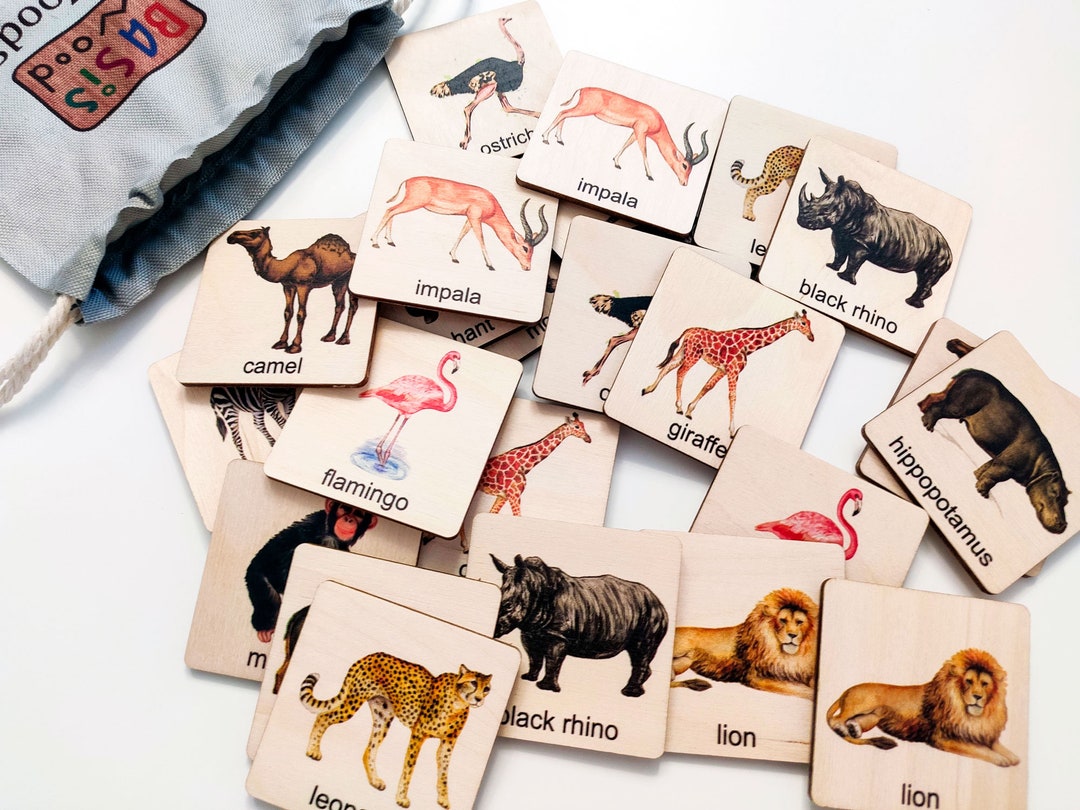 Wooden Memory Game Safari Animals Matching Cards Wood - Etsy