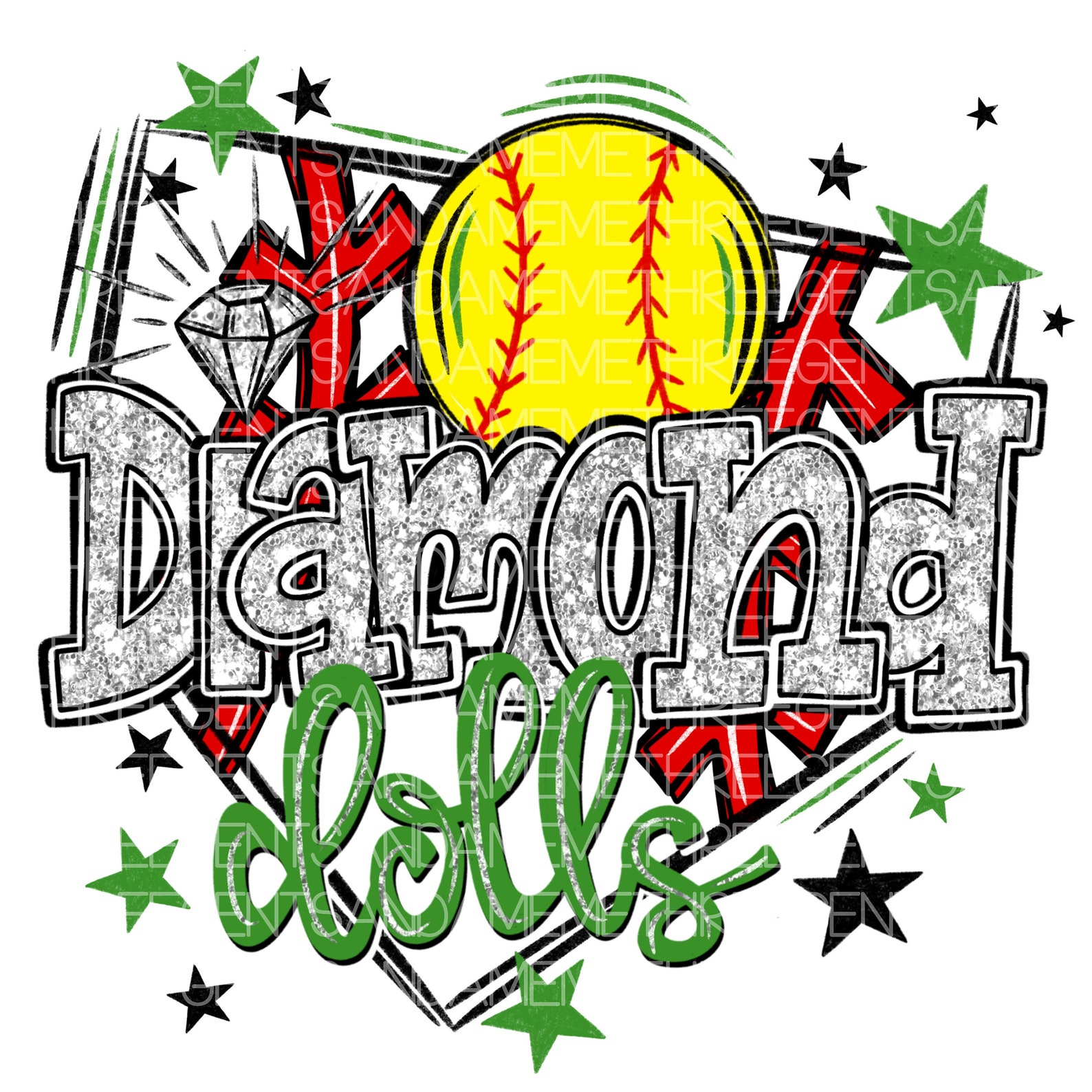 Diamond Dolls Custom Softball Printable, Instant Digital Download PNG ...
