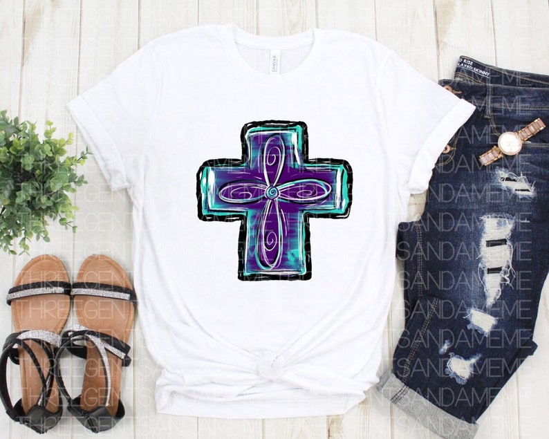 DTF Transfer Cross Printable PNG, Hand Drawn Cross, Christian ...
