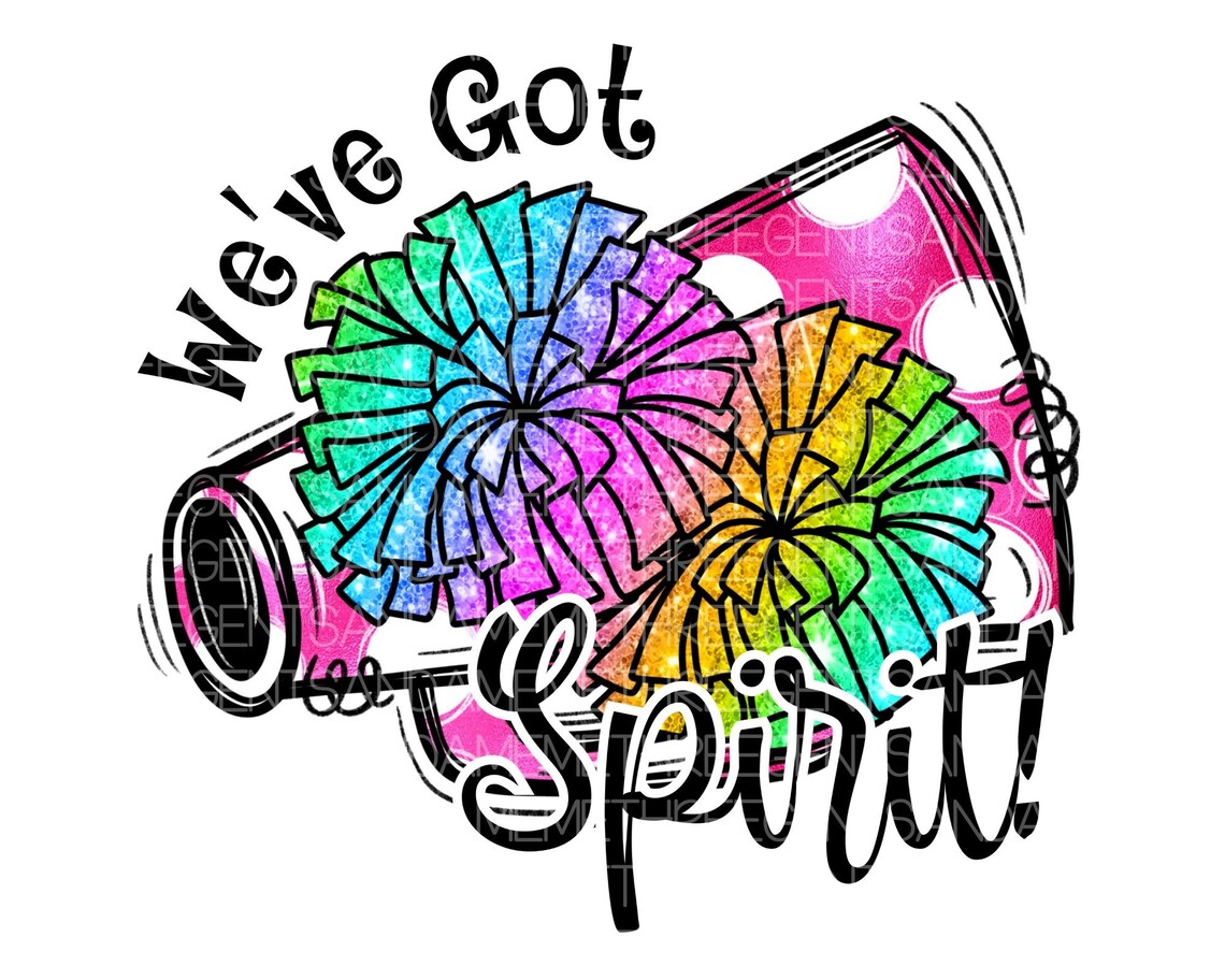 Rainbow We've Got Spirit Png Glitter Pom Pom Cheerleader - Etsy