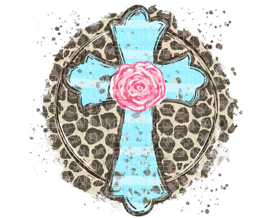 Cheetah and Rose Cross PNG, Religious Sublimation Design, Transfer ...