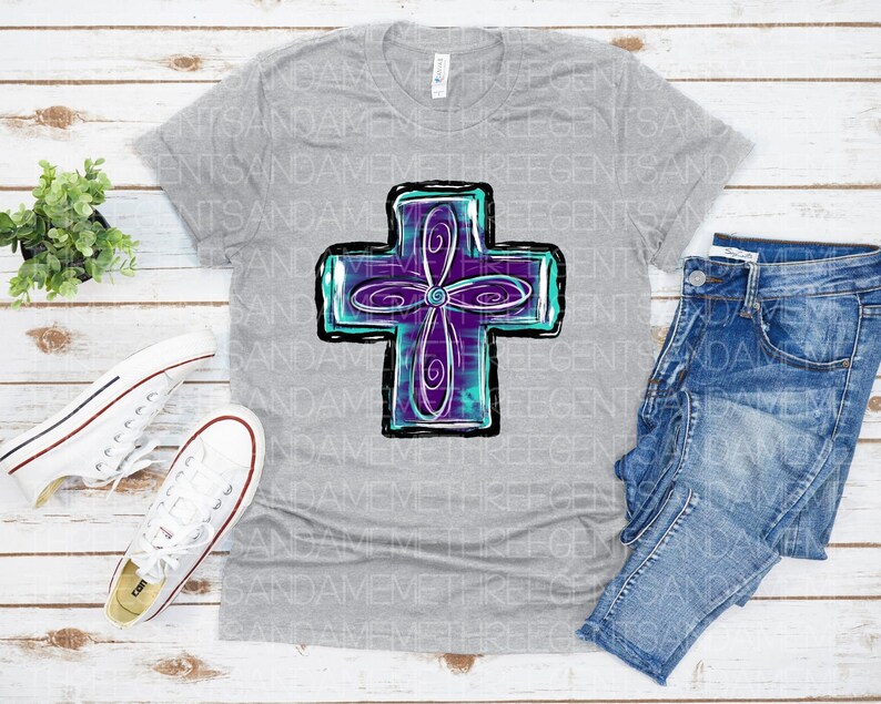 DTF Transfer Cross Printable PNG, Hand Drawn Cross, Christian ...