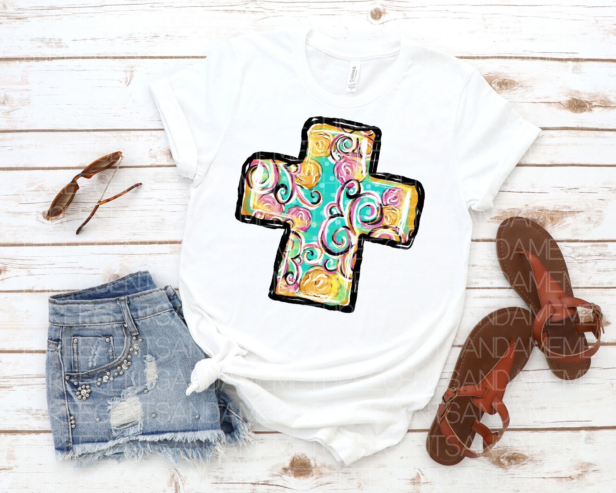 DTF Transfer Cross Printable PNG, Hand Drawn Cross, Christian ...