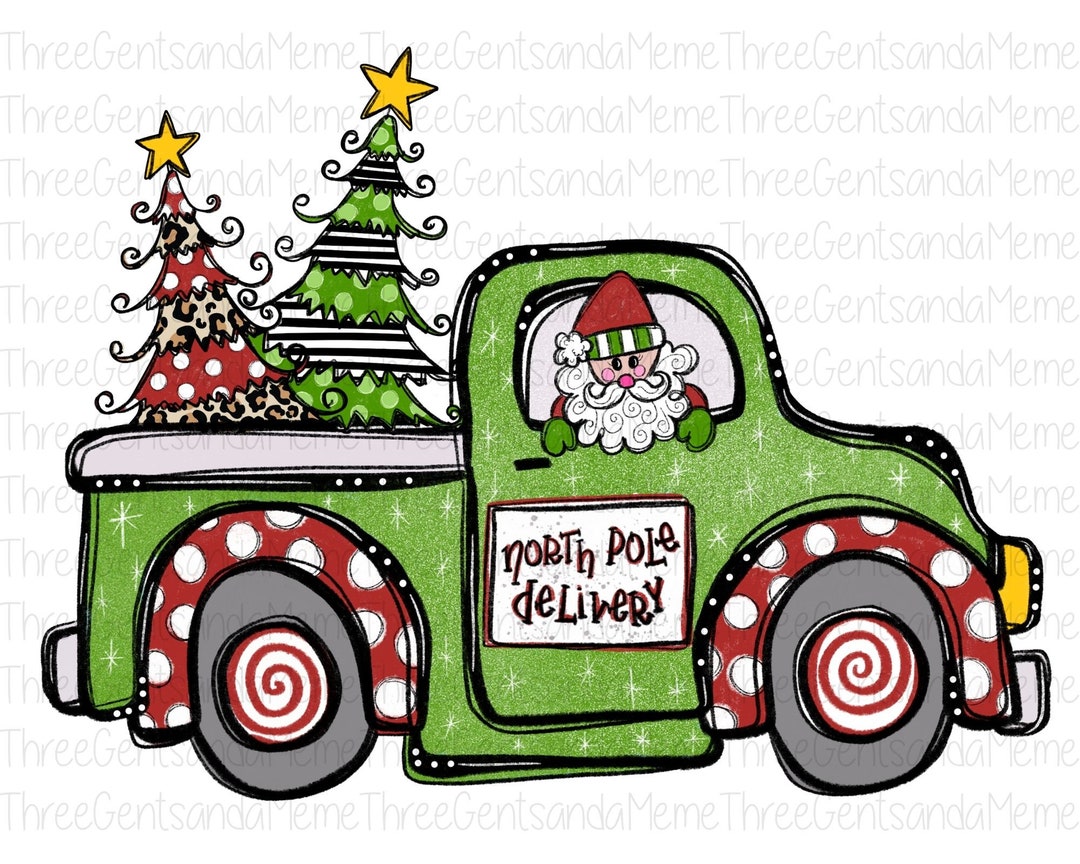 Christmas Truck With Tree PNG, Holiday Graphics, Santa Instant Digital ...
