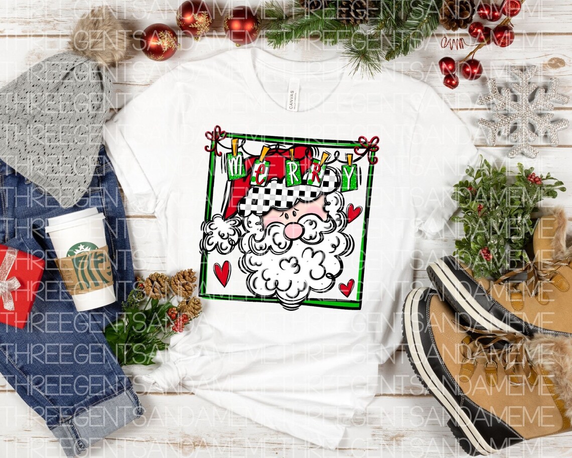Santa Sublimation Design Hand Drawn Merry Christmas PNG - Etsy