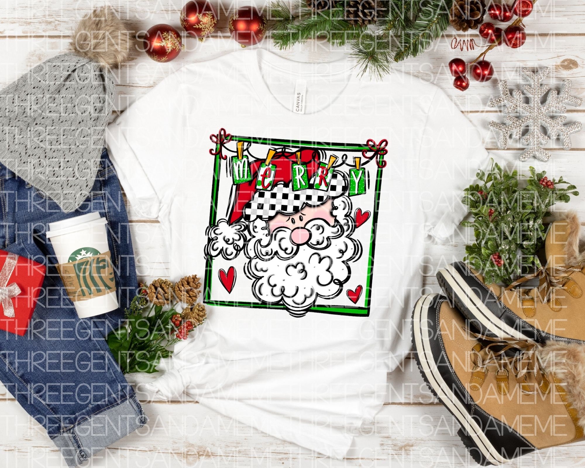 Santa Sublimation Design Hand Drawn Merry Christmas PNG - Etsy