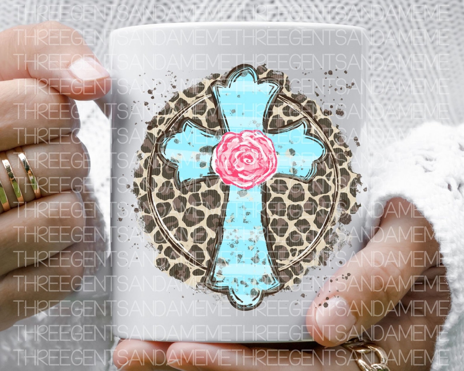 Cheetah and Rose Cross PNG, Religious Sublimation Design, Transfer ...