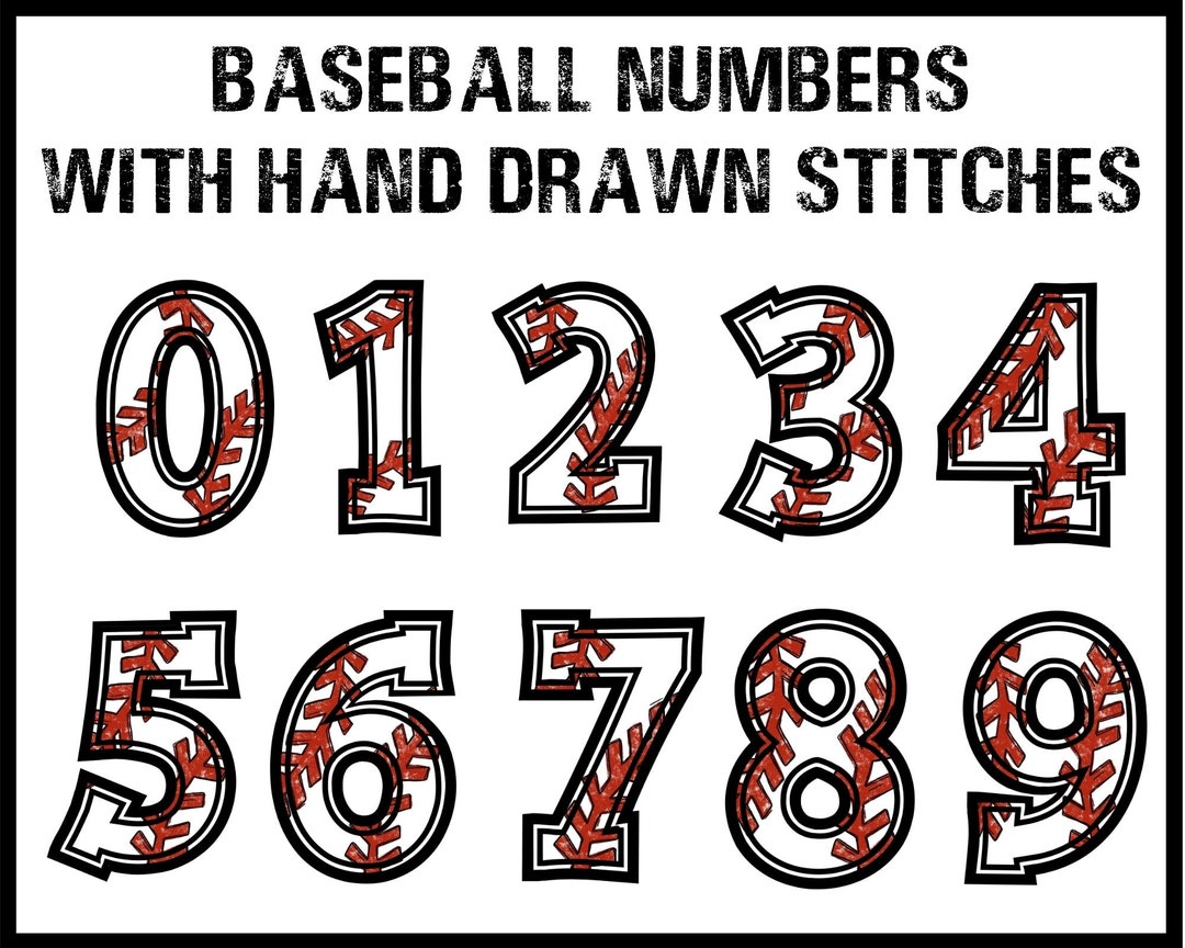 Baseball Numbers 0-9 With Hand Drawn Stitches, Baseball Jersey Numbers ...