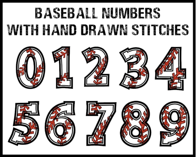 Baseball Numbers 0-9 with Hand Drawn Stitches Baseball Jersey | Etsy