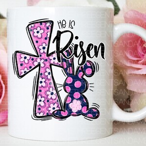 He is Risen, Easter PNG File, Bunny and Cross, Christian Printable ...