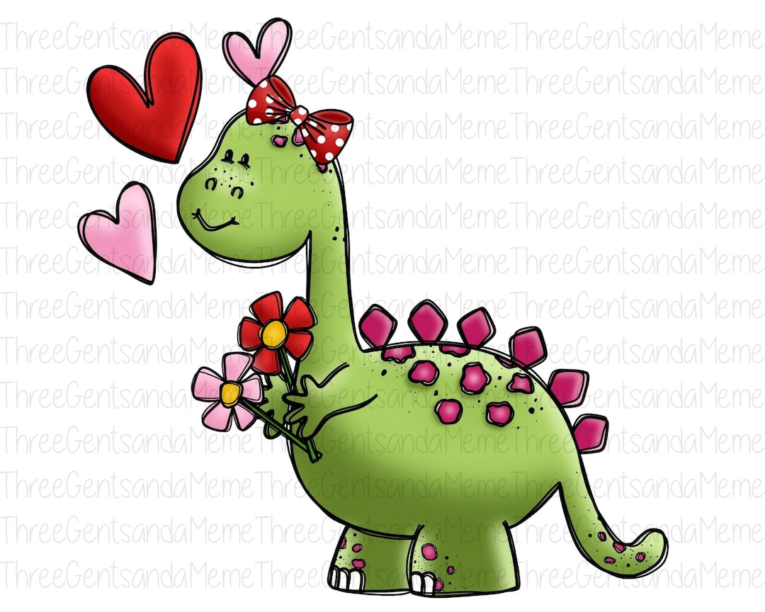 Valentine's Day Dinosaur Printable, Instant Digital Download PNG, Hand ...