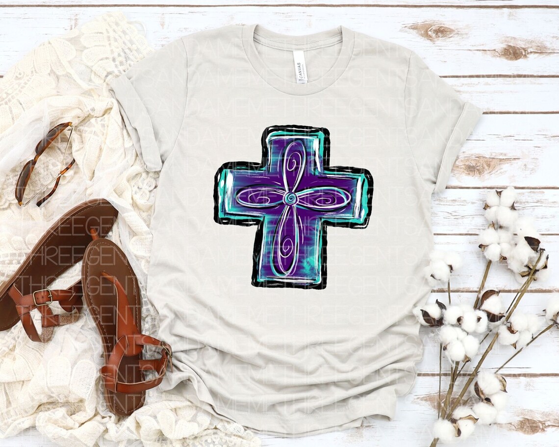 DTF Transfer Cross Printable PNG, Hand Drawn Cross, Christian ...
