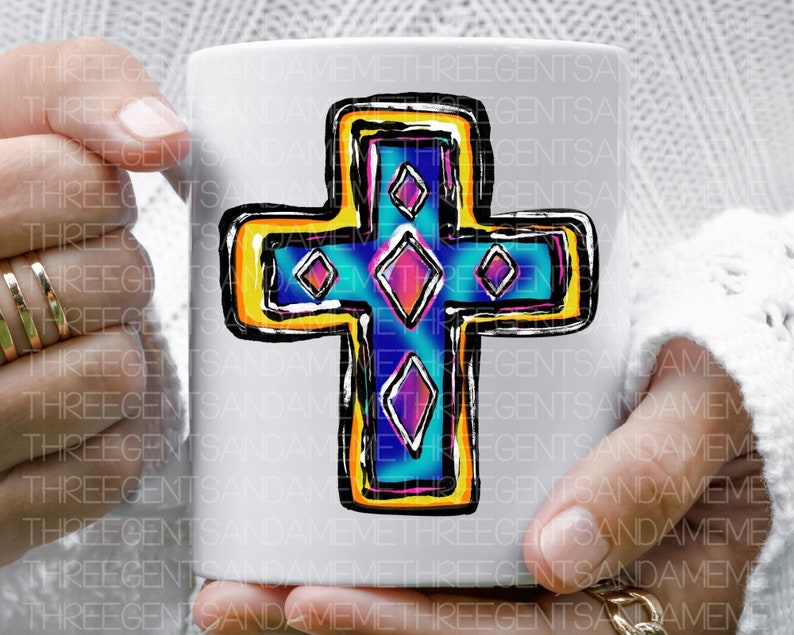 DTF Transfer Cross Printable PNG, Stained Glass Cross, Christian ...