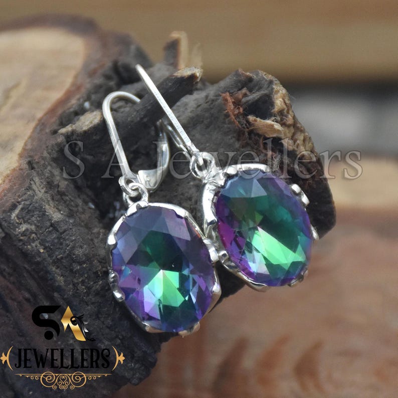 Mystic Topaz Oval Fixed Leaver Back Earring, 925 Sterling Silver ...