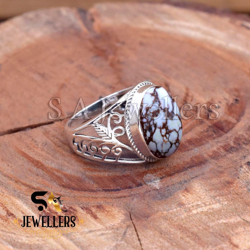 Handmade Wild Horse Magnesite Ring, Sterling Silver Leaf Design - Etsy