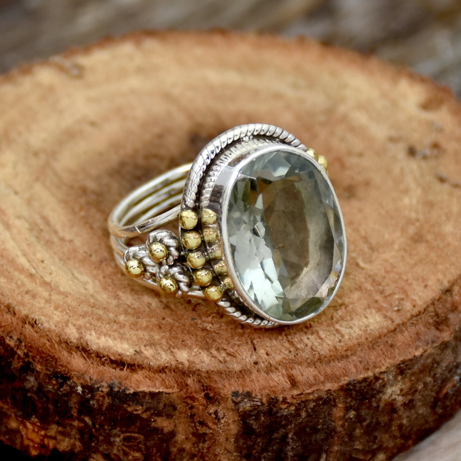 Green Amethyst Ring 925 Sterling Silver Ring Two Tone Ring | Etsy