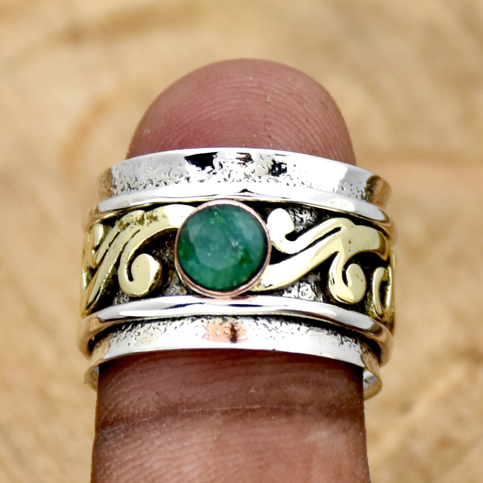 Indian Emerald Ring 925 Sterling Silver Spinner Ring | Etsy
